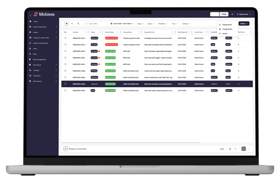 Action Management for Audits and Inspections Software - Mobiess
